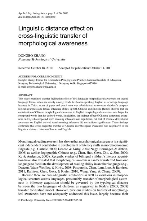 Pdf Linguistic Distance Effect On Cross Linguistic Transfer Of Morphological Awareness