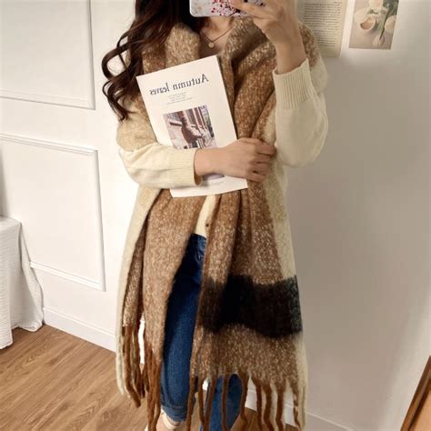 Sale 파스텔 빅 체크 배색 2종 와이드 숄 수술 목도리