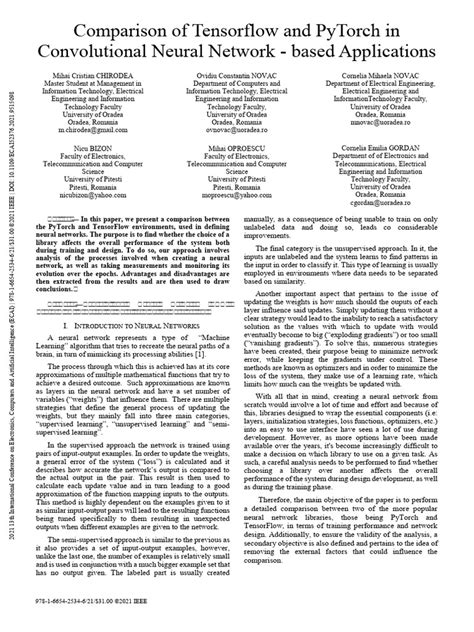 Comparison Of Tensorflow And Pytorch In Convolutional Neural Network Based Applications Pdf