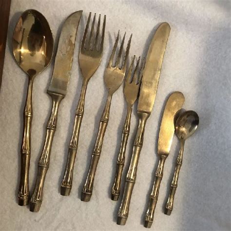 Brass Polished Plain Vintage Bamboo Flatware Set Length Standard At