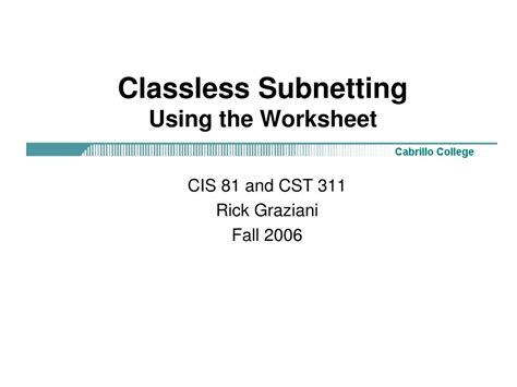 PPT Classless Subnetting Using The Worksheet PowerPoint Presentation ID
