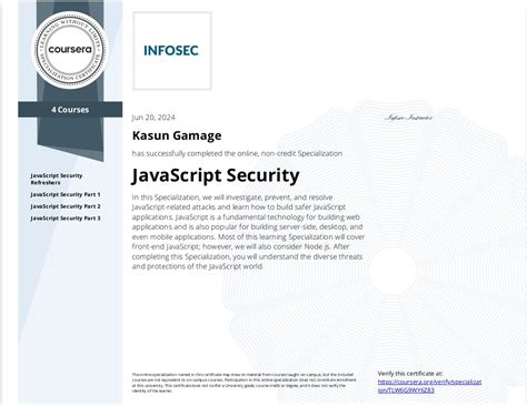 Kasun Gamage On Linkedin Leveling Up With A Javascript Security Specialization From Infosec
