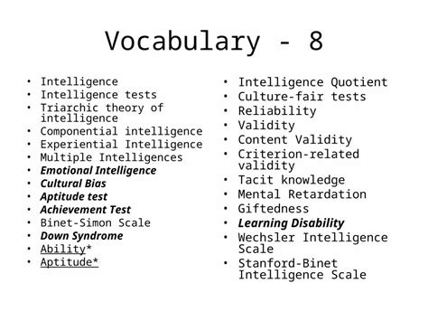Ppt Vocabulary 8 Intelligence Intelligence Tests Triarchic Theory