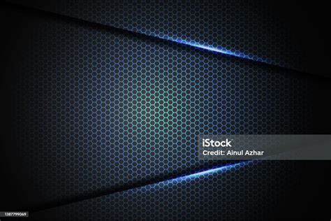 육각 형 메쉬 패턴이있는 추상적 인 파란색 화살표 라이트 라인 은 현대적인 미래 지향적 인 배경 벡터 일러스트레이션을 디자인합니다 강철에 대한 스톡 벡터 아트 및 기타