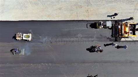 This Is A Process Of Asphalting Roads By Using Asphalt Special Equipment A Heavy Vibration