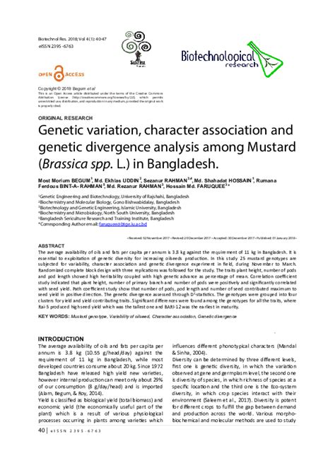 Pdf Genetic Variation Character Association And Genetic Divergence