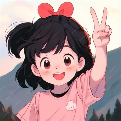Premium Photo Anime Girl With A Peace Sign In Front Of A Mountain
