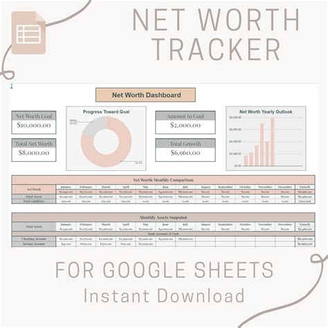 Net Worth Tracker Spreadsheet Template For Google Sheets Personal Finance Calculator Assets
