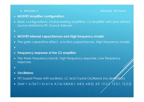Module 2 Analog Electronics Circuits Module 2 Module 20 Hours MOSFET Amplifier Studocu