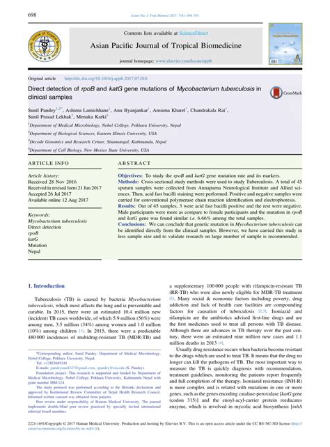 Pdf Direct Detection Of Rpob And Katg Gene Mutations Of Mycobacterium Tuberculosis In Clinical