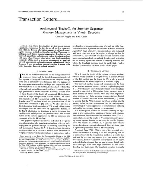 Pdf Architectural Tradeoffs For Survivor Sequence Memory Management