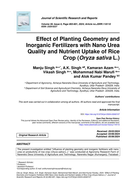 Pdf Effect Of Planting Geometry And Inorganic Fertilizers With Nano Urea Quality And Nutrient