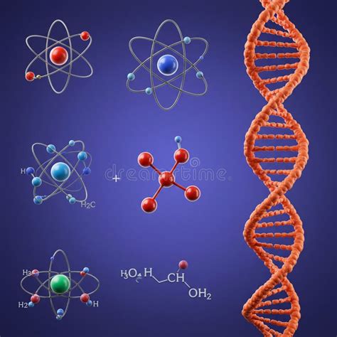 Digital Illustration On A Blue Background Showing Atomic And Molecular