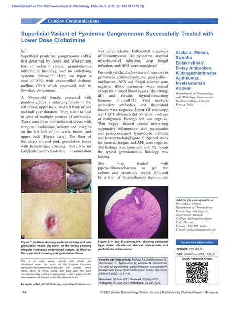 Pdf Superficial Variant Of Pyoderma Gangrenosum Successfully Treated With Lower Dose Clofazimine