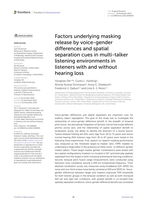 Pdf Factors Underlying Masking Release By Voice Gender Differences And Spatial Separation Cues
