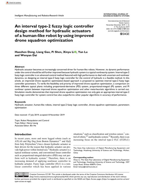 Pdf An Interval Type 2 Fuzzy Logic Controller Design Method For Hydraulic Actuators Of A Human