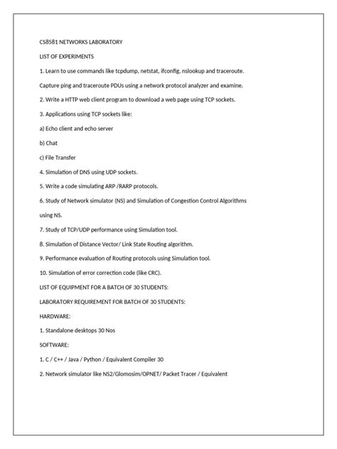 Cs8581 Networks Laboratory 2017 Pdf Transmission Control Protocol Network Socket