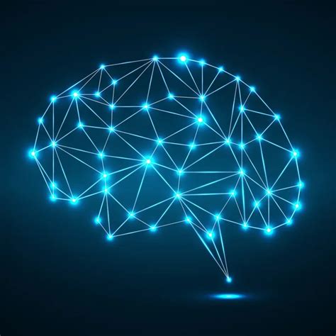 Abstract Polygonal Brain With Glowing Dots And Lines Network Connections Vector Illustration