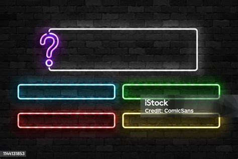 벡터 현실적인 고립 된 네온 사인 퀴즈 프레임 템플릿 장식 및 벽 배경에 취재에 대 한 로고 퀴즈 밤과 질문의 개념입니다 사소한 정보에 대한 스톡 벡터 아트 및 기타 이미지