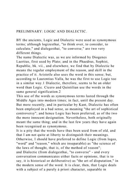 Preliminary Logic And Dialectic By The Ancients Logic And Docx