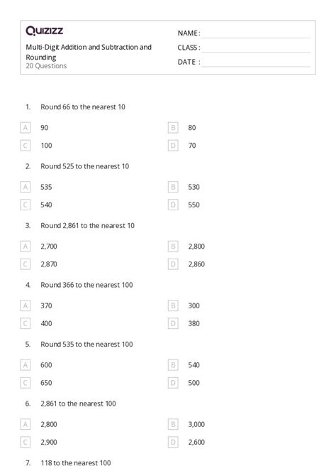 50 Multi Digit Numbers Worksheets On Quizizz Free And Printable