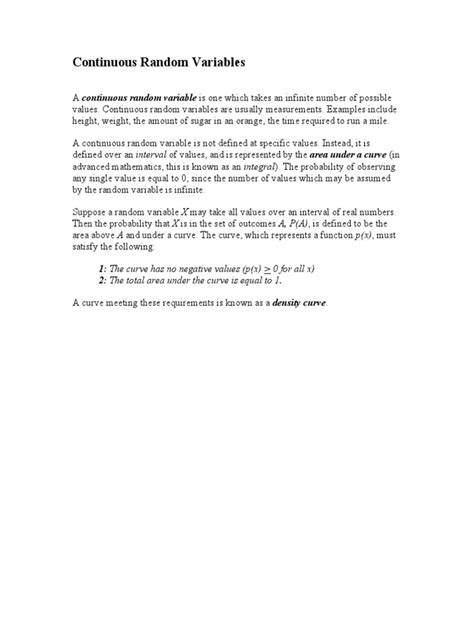 Continuous Random Variables Pdf