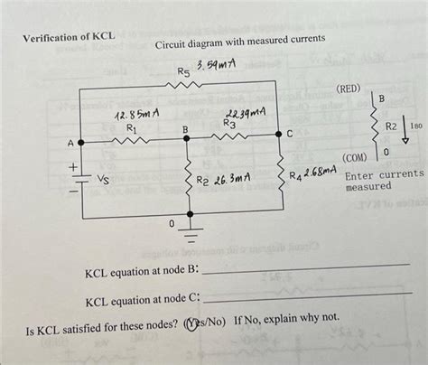 Solved Verification Of KCL Circuit Diagram With Measured Chegg Com
