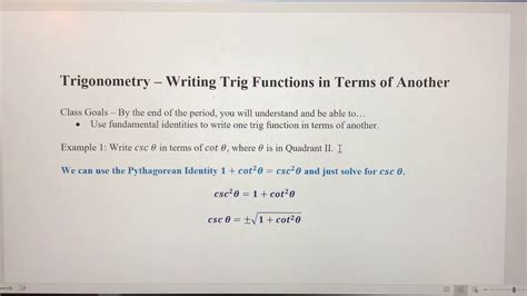 How To Writing One Trig Function In Terms Of Another Using Fundamental Identities YouTube