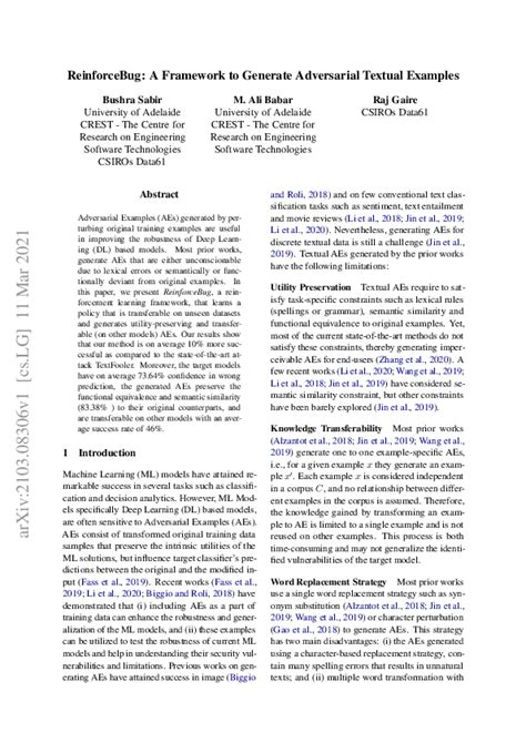 Pdf Reinforcebug A Framework To Generate Adversarial Textual Examples