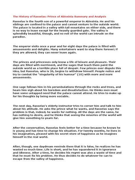 The History Of Rasselas Prince Of Abissinia Summary And Analysis Pdf