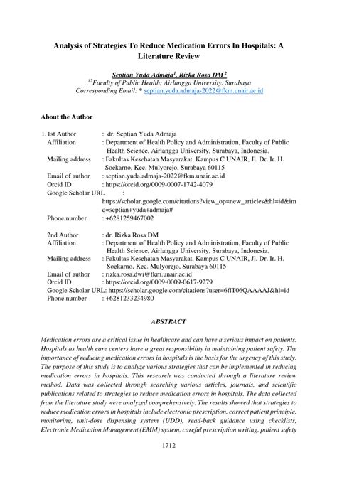 Pdf Analysis Of Strategies To Reduce Medication Errors In Hospitals