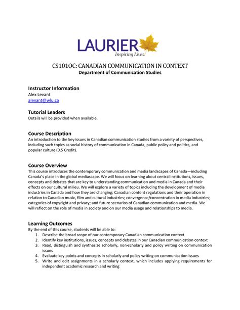 CS Syllabus CSͳͲͳOC CANADIAN COMMUNICATION IN CONTEXT Department of Communication Studies