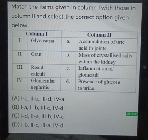 match the items given in column i with those in column ii and select the