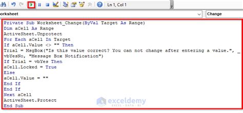 Lock A Cell After Data Entry Using Excel Vba With Message Box