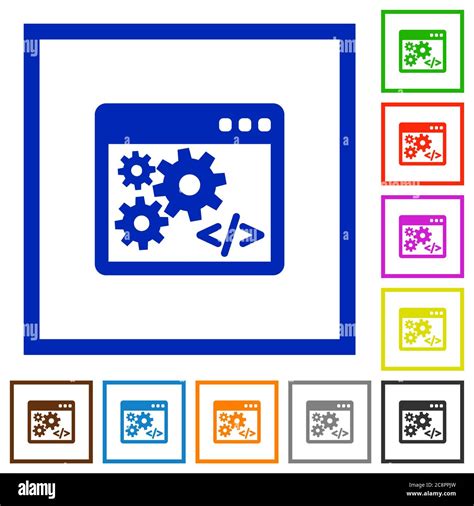 set of color square framed application programming interface flat icons