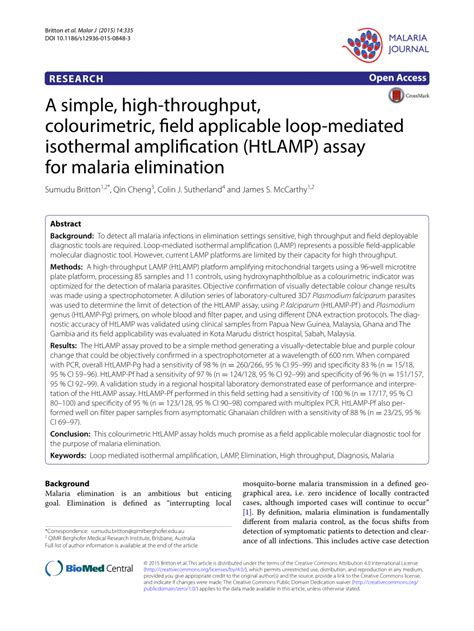 Pdf A Simple High Throughput Colourimetric Field Applicable Loop Mediated Isothermal