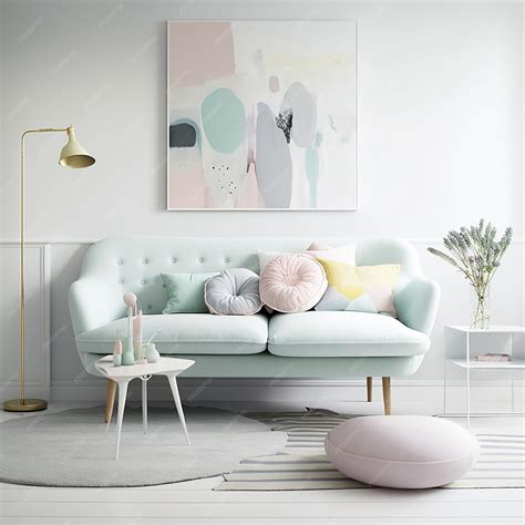 Premium Ai Image Pastel Sofa In Modern White Living Room Interior
