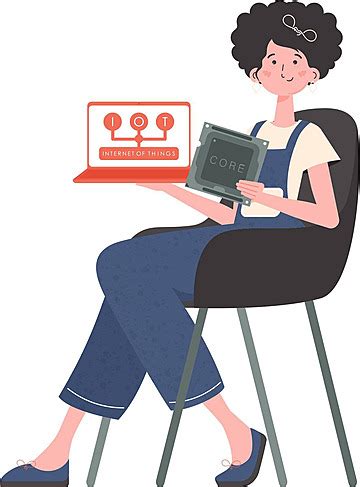Female Holding Laptop And Processor Chip Iot Theme Vector Vector Background Communication