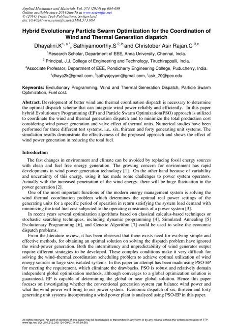 pdf hybrid evolutionary particle swarm optimization for the