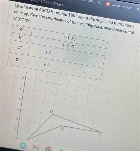 O Practic Quizzes 321405 Take Which Two Tran X Quadrilateral Abcd Is Rotated 180° About T [math]