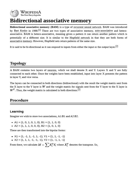 Bidirectional Associative Memory Pdf Machine Learning Computational Neuroscience