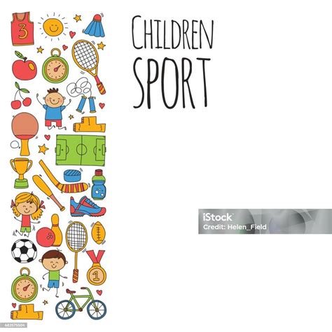 어린이 스포츠 피트 니스 축구 배구 테니스 농구 자전거 실행 상 야구 아이 스포츠 남자와 여자 벡터 패턴 0명에 대한 스톡 벡터 아트 및 기타 이미지 Istock