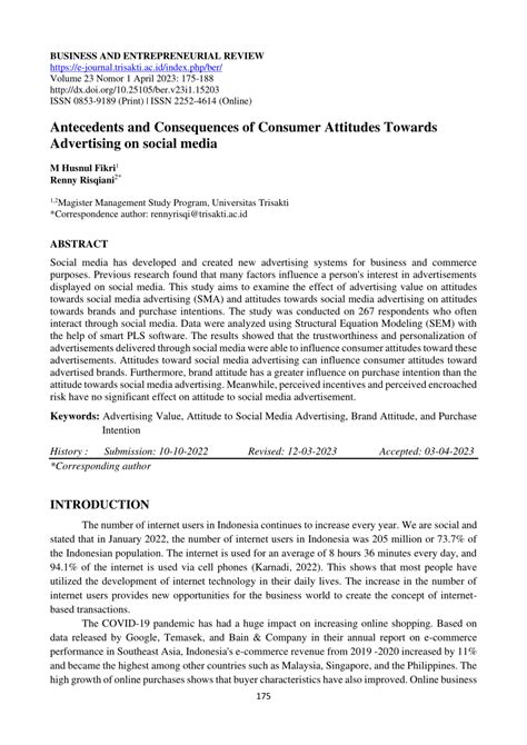 Pdf Antecedents And Consequences Of Consumer Attitudes Towards Advertising On Social Media
