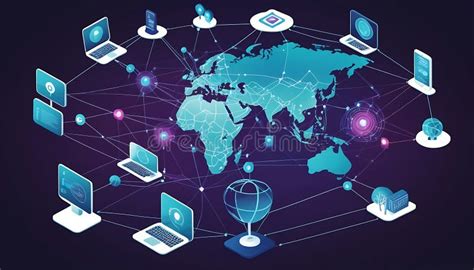 Global Network Isometric Visualization Of Connected Devices Stock Illustration Illustration