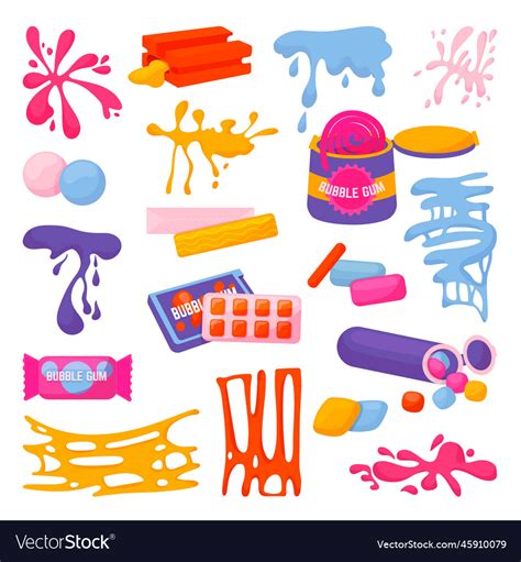 Cartoon Gum Splashes Pink Slime Chewing Gums Vector Image