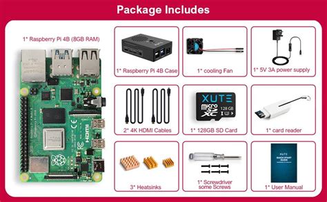 raspberry pi 4b model 8gb ram starter kit with 128gb micro sd card eu