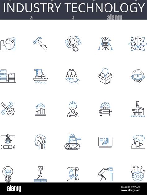 Industry Technology Line Icons Collection Manufacturing Engineering