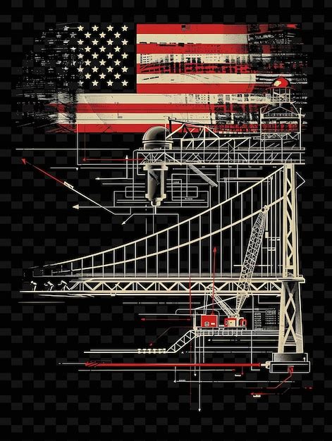 Infrastructure Scene With A Bridge And Engineers Blueprints Flat Illustration Poster Design