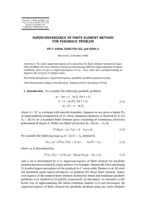 Pdf Superconvergence Of Finite Element Method For Parabolic Problem