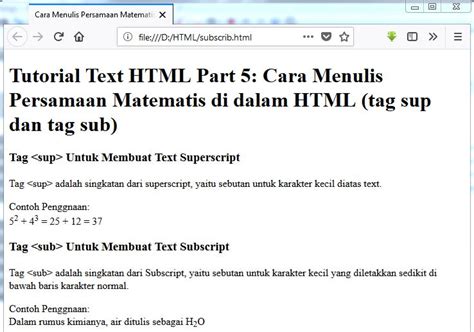 Tutorial Text HTML Part 5 Cara Menulis Persamaan Matematis Di Dalam HTML Tag Sup Dan Tag Sub